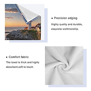 Kigai Lighthouse Bath Towel Set of 3, Absorbent Soft Bathroom Towel with Hand Towel & Washcloth for Hotel, Beach, Gym and Spa