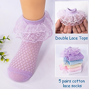 Looching 5 Pairs Toddler Girls Ruffle Lace Socks Cotton Baby Kids Mesh Thin Frilly Ankle Princess Dress Sock 1-9T Multicolor