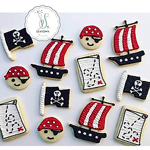 Pirate Treasure Cookie Cutter 7 Piece Set from The Cookie Cutter Shop - Gold Coin, Skull & Crossbones, Sword, Pirate Ship, Cookie Cutters – Tin Plated Steel Cookie Cutters