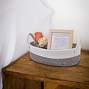 DIY Woven Storage Basket for Toilet Tank Top, Cotton Rope Organizing Basket for Bathroom Farmhouse Home Decor,Table, Paper and Counter 13.2"x6"x4.1" (White With Beige)