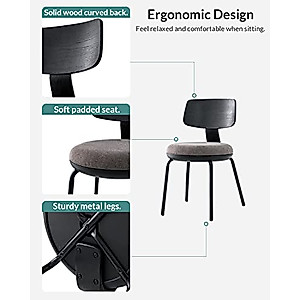 STARWAY Dining Chairs, Set of 2, Mid Century Modern Upholstered Chairs with Solid Wood Back & Sturdy Metal Legs, Modern Style Side Chairs Accent Chairs for Home, Bistro, Coffee Shops, 18.5", Black