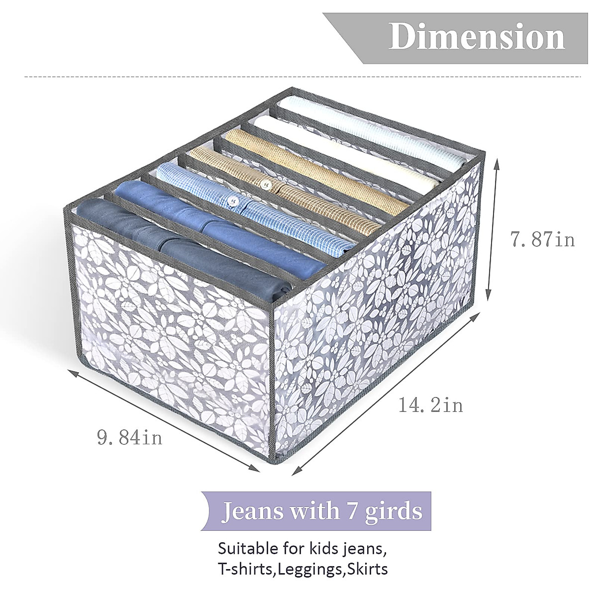 2PCS Wardrobe Clothes Organizer for Folded Clothes, Mesh Drawer Dividers and Storage, Drawer Organizer for Clothes, Jeans, Leggings, Skirts, T-shirts, Sweaters, Socks, Scarves(Large 7Girds)