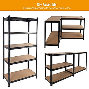 ALBOMI 5 Tier Adjustable Storage Shelving Unit, 35.4" W x 17.7" D x 71" H Large Storage Utility Rack, Heavy Duty Metal Garage Storage Shelves for Warehouse Basement Kitchen, Black