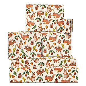 CENTRAL 23 Fall Wrapping Paper - Squirrels - Acorns - Wrapping Paper Baby Shower - 6 Sheets Eco Gift Wrap - Comes With Fun Stickers - Recyclable