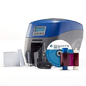 ID Maker Apex 1 Sided Card Printer Machine & Supply Kit for Badge Printing - Print Professional Quality Identification Badges - IDMaker Software, Premium Camera, 300-Print Color Ribbon, 100 PVC Cards