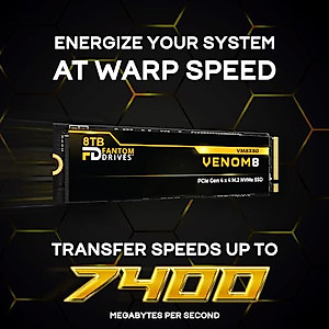 Fantom Drives VENOM8 8TB NVMe Gen 4 M.2 2280 Internal SSD for Gaming PC & Laptops - Up to 7400MB/s Read Speed - 3D NAND TLC - DDR4 DRAM Cache - 8TB NVMe M.2 (VM8X80)