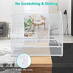 ARCOBIS Acrylic Desk Organizer with 2 Drawers, Clear Office Desktop Accessories Stationery Pen Organizer for Desk, Features 5 Compartments + 2 Sliding Drawer