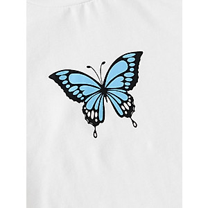SOLY HUX Girl's Butterfly Print Short Sleeve Tee Top and Pleated Skirt Set 2 Piece Outfits White Blue 11-12Y