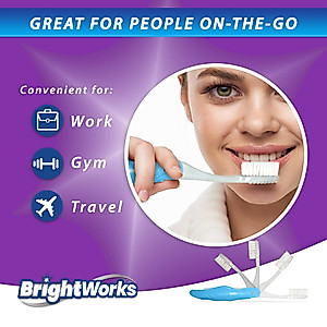 BrightWorks Folding Travel Toothbrush (12 Total, 6 Sets of 2) with Built-in Cover. Portable with Soft Bristles and Tongue Cleaner. for Camping, Hiking, Travel, Work, Gym, Purse, Backpack.