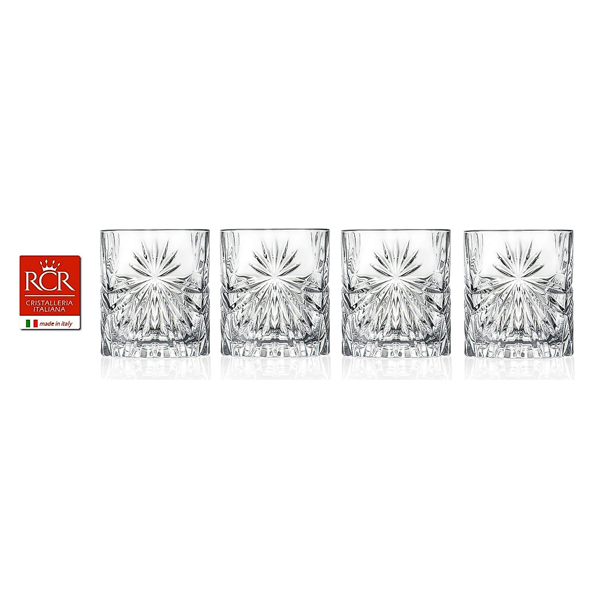 RCR Cristalleria Italiana Crystal Glass Drinkware Set (DOF Whiskey (10.65 oz) - 4 Piece)