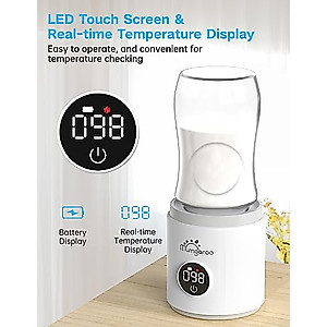Bottle Warmer, Portable Bottle Warmer for Travel with 4 Adapters, LED Real-time Display & Rechargeable & Precise Temperature Control Travel Bottle Warmer for All Bottles for Breastmilk & Formula