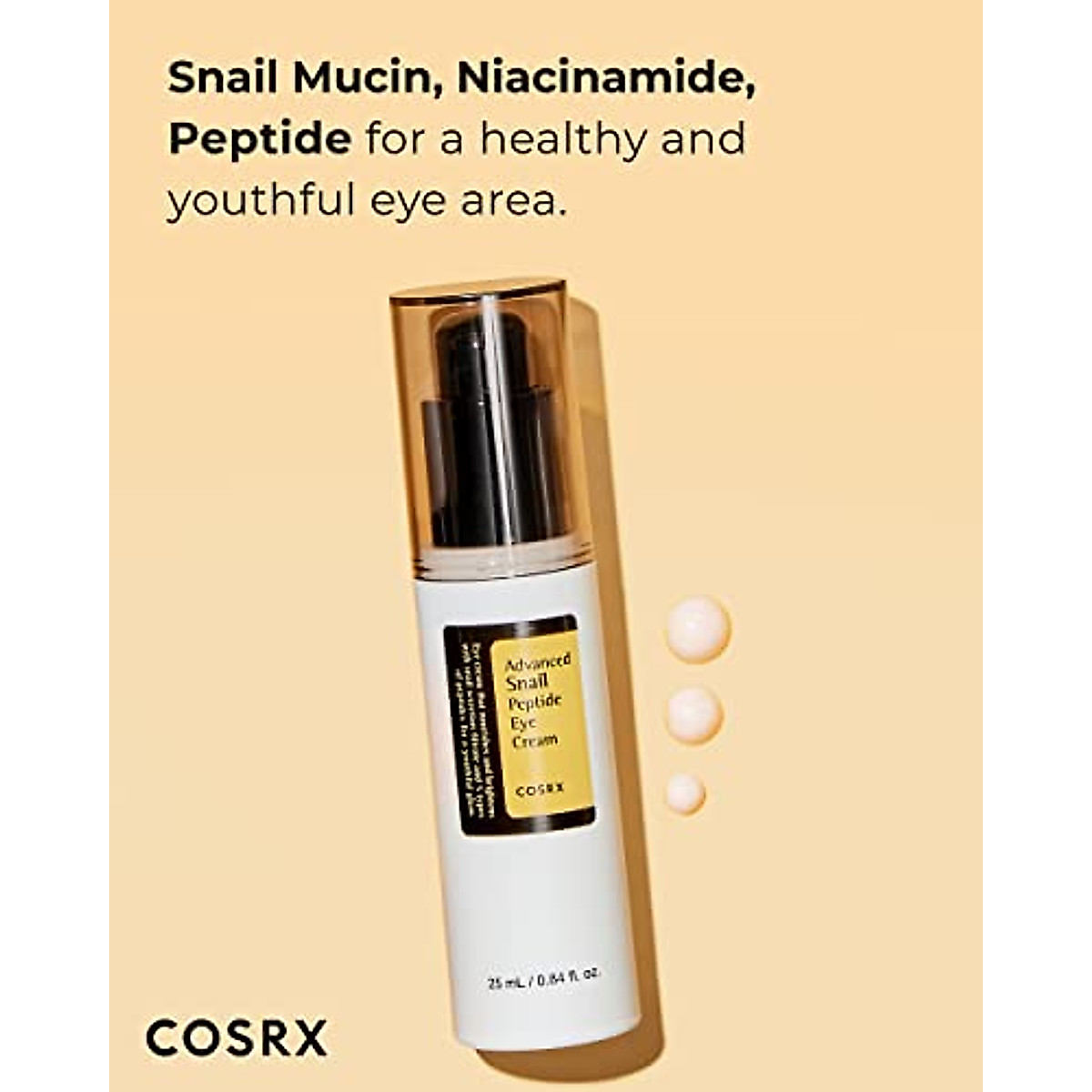 COSRX Advanced Snail Peptide Eye Cream with 73.7% Snail Mucin + 2% Niacinamide, 0.85 fl.oz / 25ml | Brightening Night Cream for Fine Lines & Dark Circles, Korean Skin Care, Not Tested on Animals