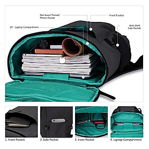 WindTook leisure backpack for Women College Book Bag Travel Work Daypack Laptop Computer Bag with USB Charging Port Suits 15 Inch Notebook, Black