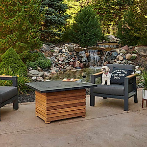 Outdoor GreatRoom Co Propane Fire Pit Table - Darien Gas Fire Pits for Outside Patio - 44 Inch Rectangular Everblend Concrete Firepit Fire Table, Wood Base, Glass Tabletop Cover, 55,000 BTU - Black