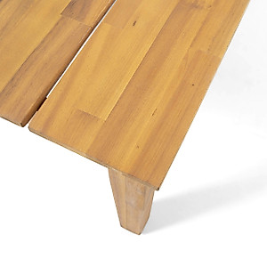 GDFStudio Outdoor Acacia Wood and Wicker 5 Seater Sectional Sofa Set with Water-Resistant Cushions, Teak and Light Khaki