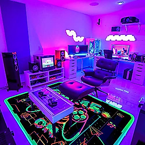 KMkicme Gaming Area Rug Blacklight for Bedroom Game Printed Carpet UV Reactive Glow in The Black Light Area Rug Playroom Large Non-Slip Area Rug Kids Boys Girls Game Room Casual Mat 60x39 Inch