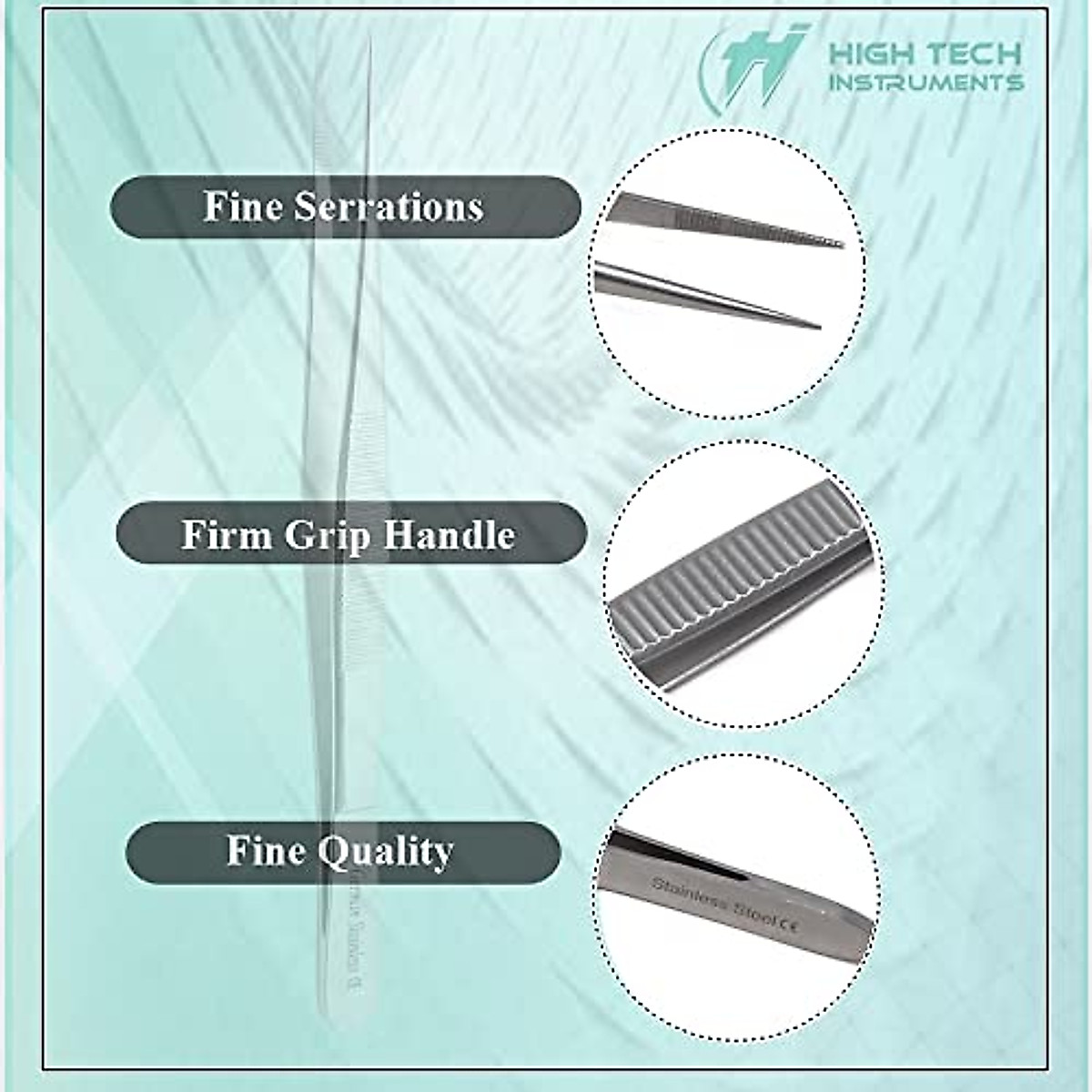 Professional Stainless Steel Tweezers 6" with Fine Serreted Precision Straight Tips for Facial Hair, Splinter and Ingrown Hair Removal Used by Women & Men