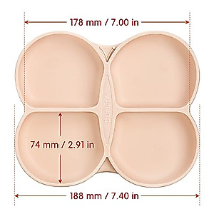 Dommy Butterfly Silicone Toddler Plates with Suction, Divided Design Suction Plates for Toddlers Babies, Food Grade Soft Safe BPA-Free Silicone, Dishwasher Microwave Safe, 6M+, Peach Dust