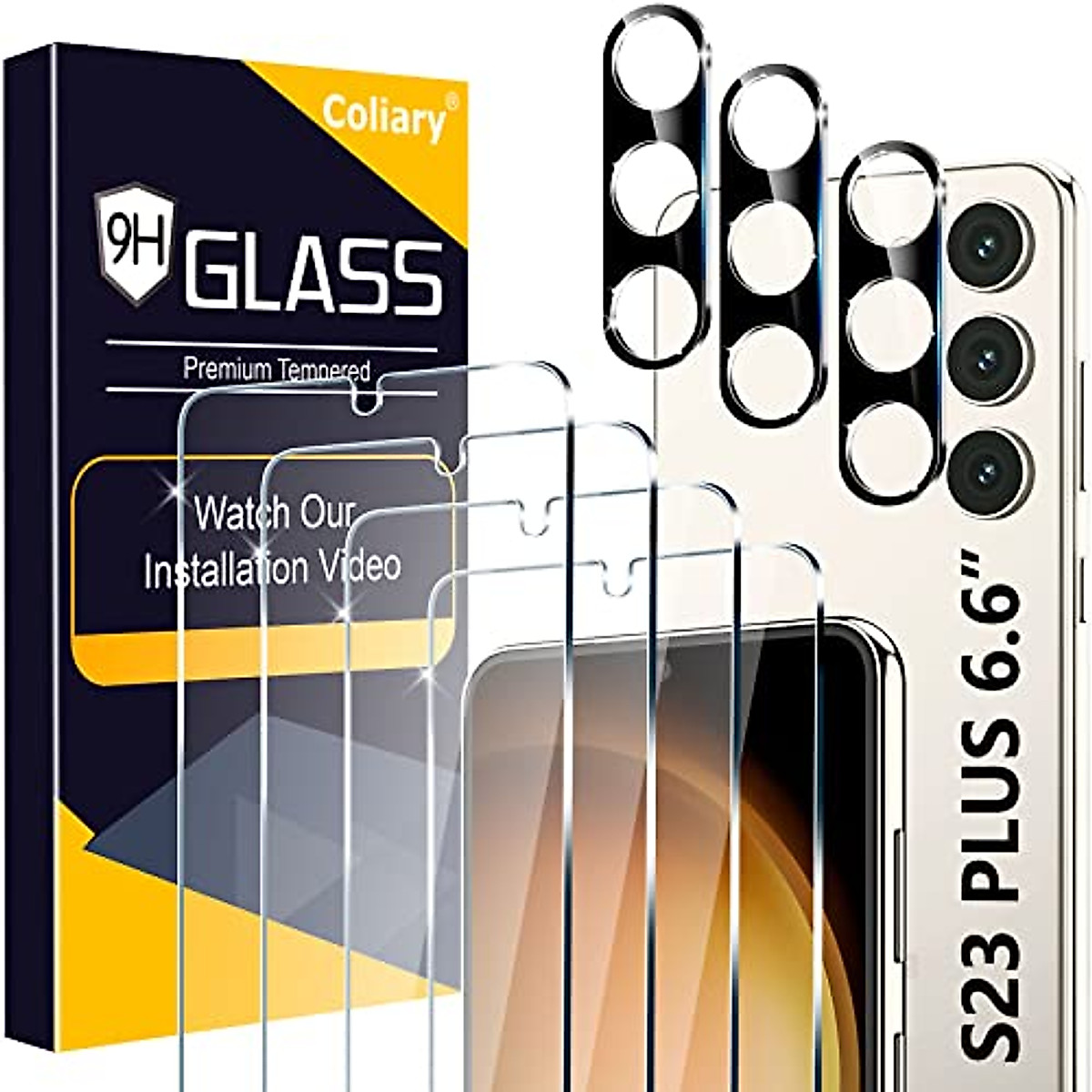 [4+3 Pack] Galaxy S23 Plus Screen Protector, 9H Tempered Glass, Ultrasonic Fingerprint Support, Case Friendly HD Clear for Samsung Galaxy S23 Plus 5G Glass Screen Protector