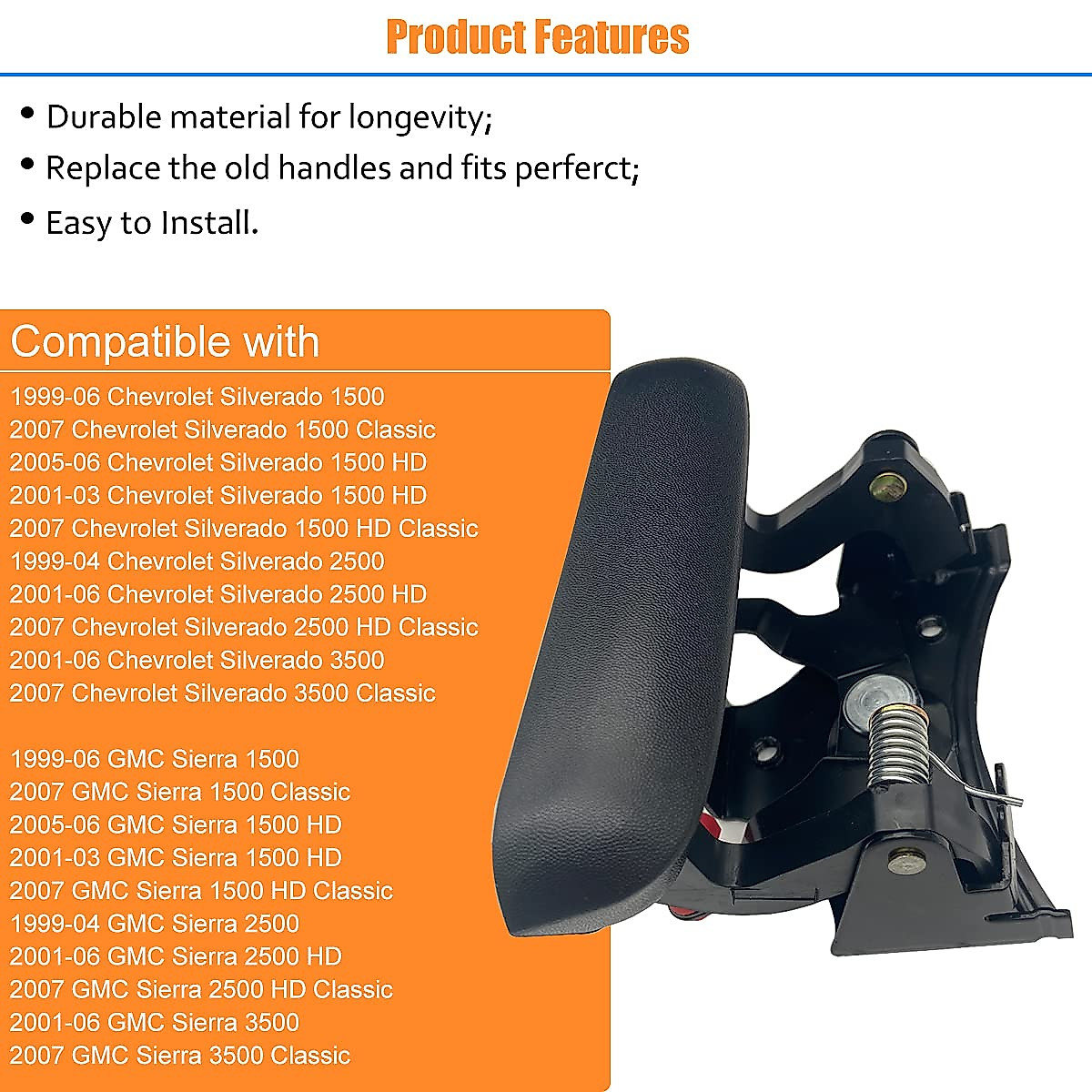 NPAUTO Tailgate Handle Latch Compatible with 1999 2000 2001 2002 2003 2004 2005 2006 Chevy Silverado 1500 2500 3500 GMC Sierra Hu-mmer H2, Black Tailgate Set, 15997911, 15228539, 15228541, 15228540