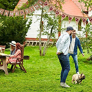 2 Pieces Football Game Time Banner Football Bunting Banner Sports Burlap Banner Rustic Football Decoration for Football Theme Baby Shower Gender Reveal Party