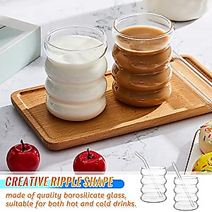 Tessco 4 Pcs Creative Glass Cups Vintage Drinking Glasses Ribbed Glassware Aesthetic Cups Entertainment Dinnerware Glassware with Straws Set for Kitchen Coffee Juice Beverage (Clear)