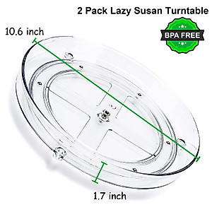 4 Pack Lazy Susan Organizer, Set of 2 for 10.6inch / 9.25inch Clear Lazy Susan Turntable for Cabinet