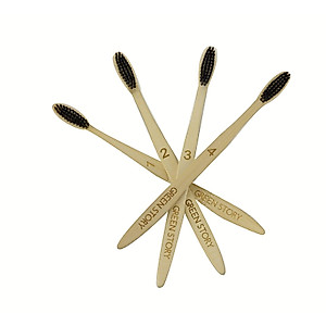 Biodegradable Eco-Friendly Charcoal Infused Bristle Bamboo Toothbrush - Pack of 4