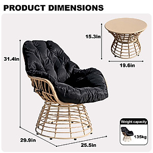 VIXLON 3 Pieces Patio Chair Outdoor Swivel Rocker Patio Chairs Set 360 Degree Swivel Rocking Chairs Elegant Patio Bistro Set for Lawn Garden Backyard (Black Cushion)