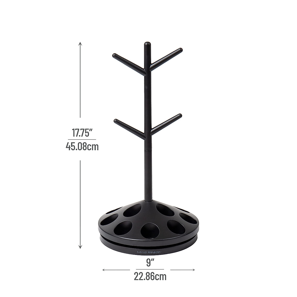 Mind Reader Single Serve Coffee Pod Organizer & Mug Tree, 12 pod and 4 Mug Capacity, Countertop, 9" L x 9" W x 17.75" H, Black