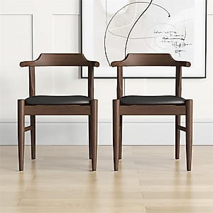 Pemberley Row Kathy Mid Century Dining Chairs with Upholstered Leather Seat Backrest Modern Kitchen Chairs Wooden Legs for for Kitchen, Dining Room, in Black (Set of 2)