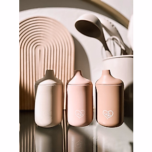 Baby Silicone Cups Reliable Lid Sippy Cup 6 oz Unbreakable No Spill Toddler Training Cup, Leak Proof, Spill Proof Kids Take and Toss Cup Set of 3 (Beige)