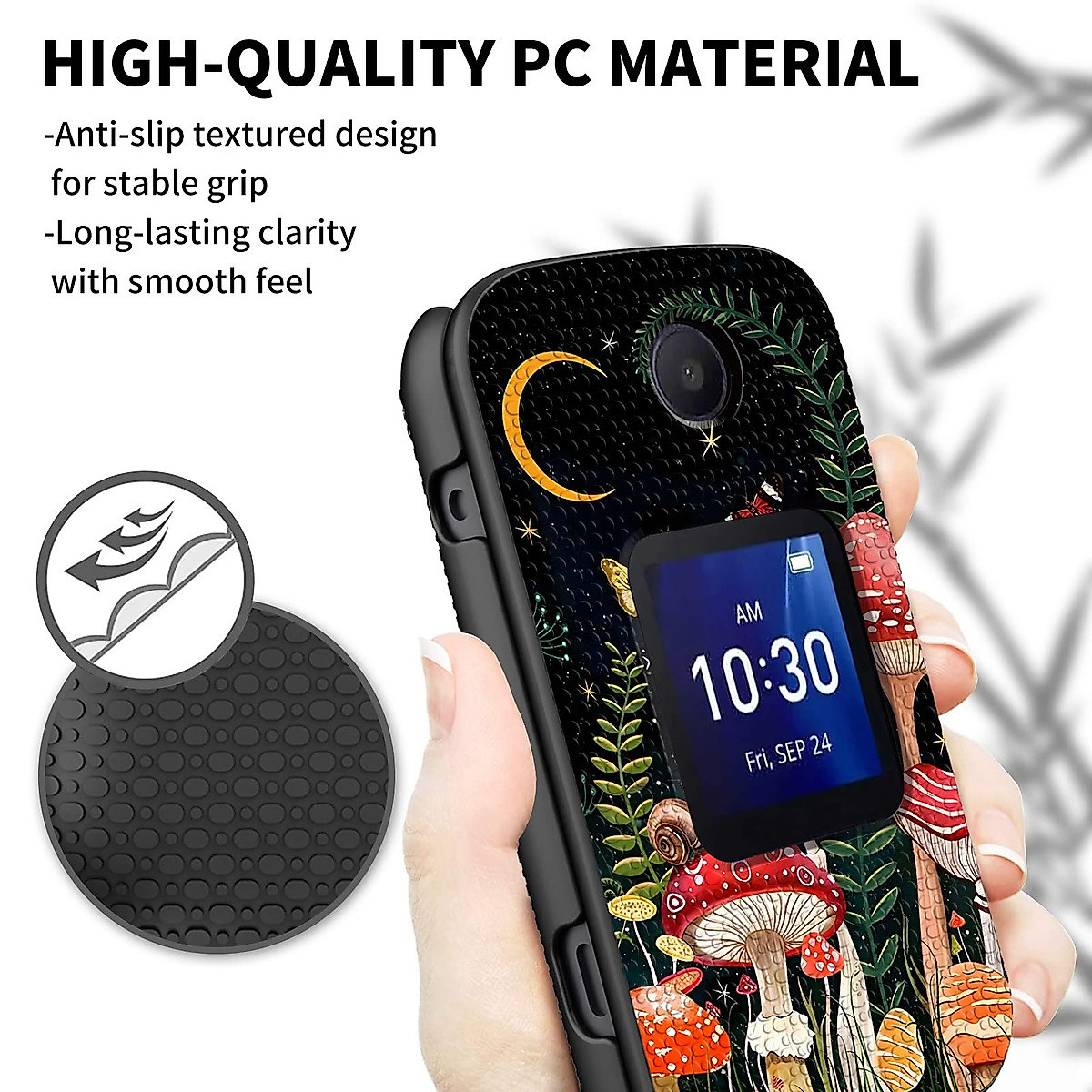 EDGFRTOIO Case for Alcatel Go Flip 4 / TCL Flip Pro/TCL Flip Phone Case with Tempered Glass Screen Protector, Anti-Slip Kickstand Shockproof PC Stylish Cover for TCL Flip Pro, Mushroom Fairy Garden