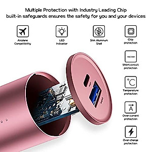 BONAI Portable Charger iPhone 5000mAh Power Bank Cylindrical Ultra-Compact External Backup Battery Compatible with iPhone 13 12 iPad iPod Samsung Tablets - Rose Gold (with an 8-pin Charging Cable)