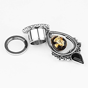 TBOSEN Stainless Steel Teardrop Black Obsidian Stone Large Dangle Bridal Plug Ear Gauges Stretching Tapers Screw Fit Tunnels (Gauge:00g(10mm))