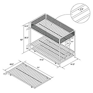 DHP Triple Metal Bunk Bed Frame, White, Twin