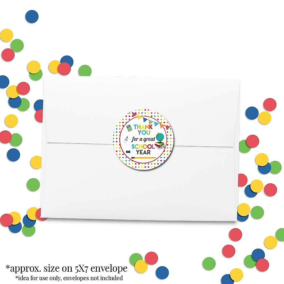 Thanks for a Great School Year Teacher Appreciation Thank You Sticker Labels, 40 2" Party Circle Stickers by AmandaCreation, Great for Envelope Seals & Gift Bags