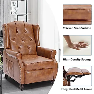 Consofa Wingback Recliner Chair with Heat and Massage, PU Leather Push Back Recliner Chair for Living Room, Vintage Wingback Recliner with Remote Control,Padded Cushion,Backrest,Wooden Legs
