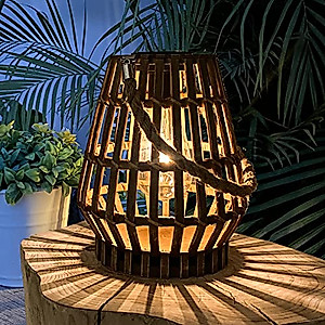 Outdoor Solar Lanterns Hanging - Bamboo Table Light Decorative Landscape Lamp Rattan Natural Lantern Rustic Woven Lantern with Edison Bulb for Indoor Tabletop Patio Garden Pathway Yard Wedding
