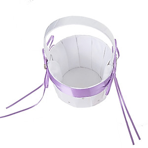 ARKSU 5pcs Wedding Sets Flower Girl Basket + Ring Bearer Pillow + Guest Book with Pen + Pen Set Holder + Bride Garter, Double Heart Rhinestone Decor for Rustic Bridal Shower-Lavender