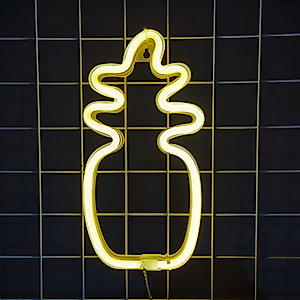 Cakina Musical Birthday That Open LED Pineapple Neon Signs Decor Night Light Warm White Wall Decor Neon Light Signs Battery USB Powered for Room Decoration Led Room Lamp for Bedroom