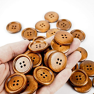 50 Pcs 1 inch Wooden Buttons, 25mm Premium Buttons for Sewing Craft Clothing, Brown Color, Natural Chestnut Made, 4 Hole
