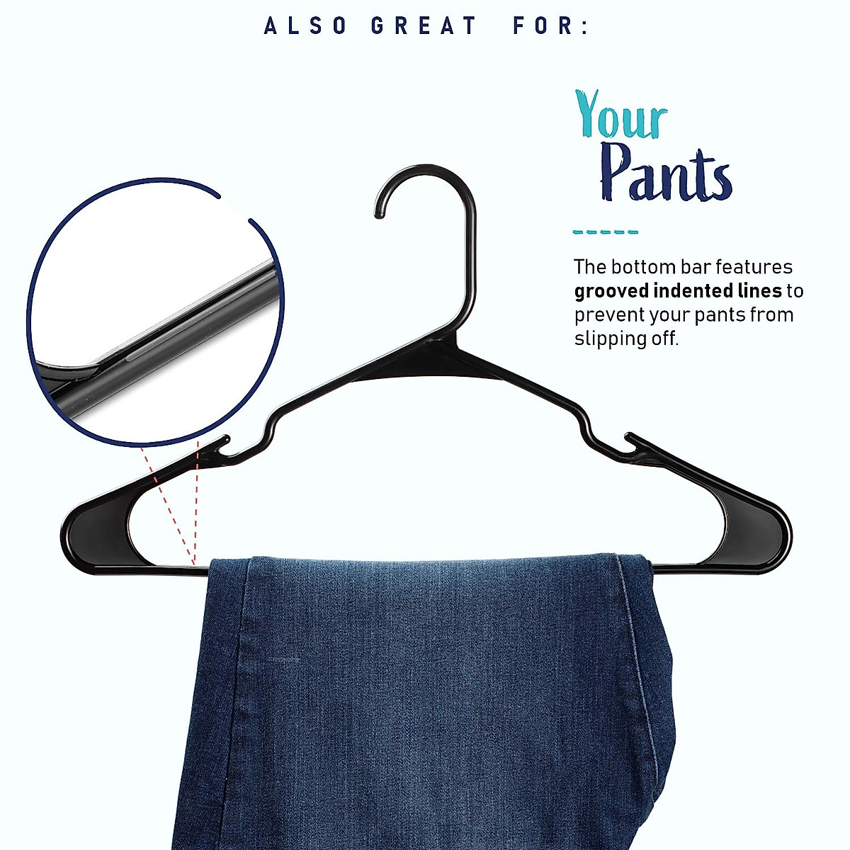 Hangorize Plastic Hangers 20 Pack, Standard-Size Clothes Black Plastic Hangers w/Notches - Black Hangers Plastic for Clothing & Accessories - Closet Organization Essentials for Home, Apartment, Dorm