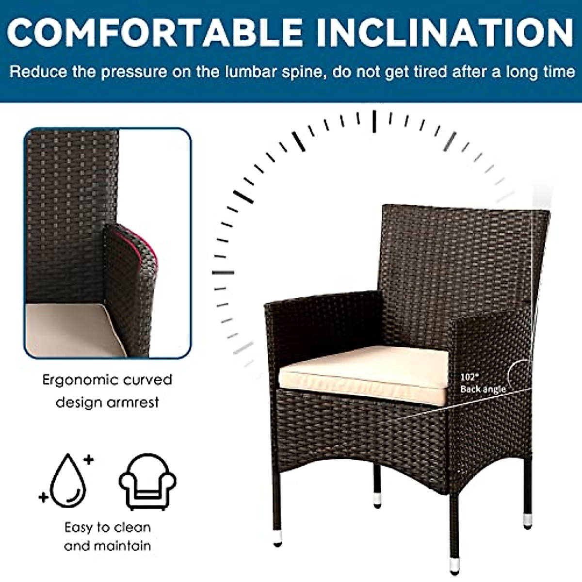 Patio Furniture Sets,Outdoor Patio Porch Furniture Set 3 Pieces PE Rattan Wicker Chairs with Coffee Table for Garden Balcony Backyard (Brown and Beige)