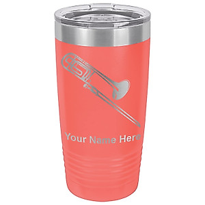 LaserGram 20oz Vacuum Insulated Tumbler Mug, Trombone, Personalized Engraving Included (Coral)