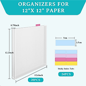 Caydo 20 Pieces Scrapbook Paper Storage Clear 12 x 12 Paper Storage Organizer with Tabs and Gusset Bottom for Holding Scrapbook Paper, Vinyl Paper, Paper, Cardstock