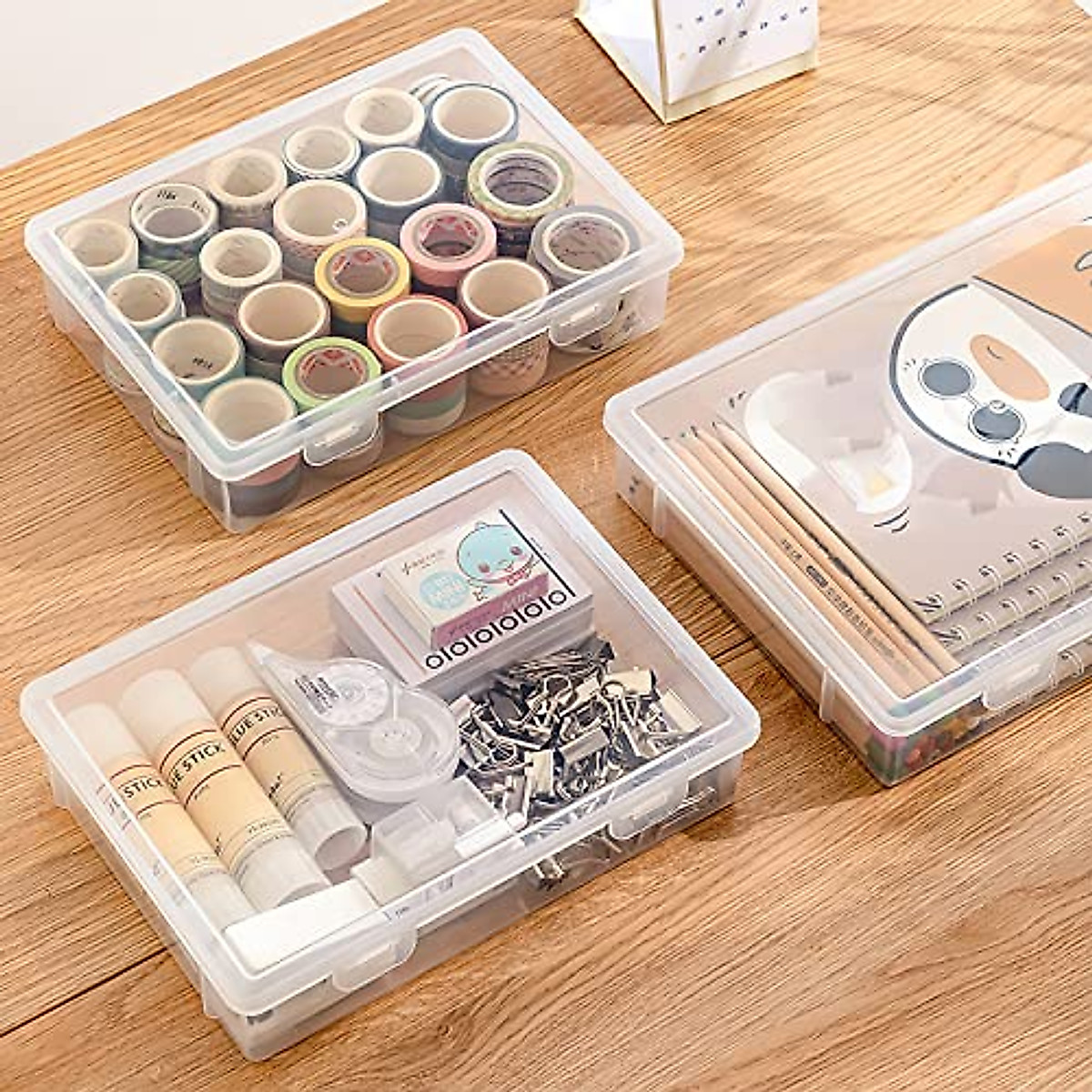 Kingrol 12 Pack Clear Plastic Storage Containers with Lids, 8 x 5 x 1.75 Inch Empty Hinged Boxes, Stackable Organizer Boxes for Home, Office, Craft Supplies