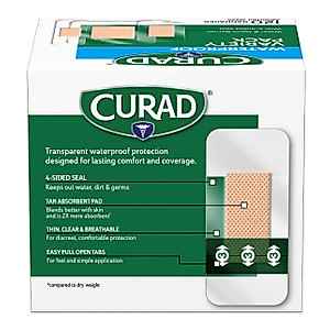 CURAD Waterproof Bandage Variety Pack, 3 Styles Included; Assorted Size, 120 Bandages