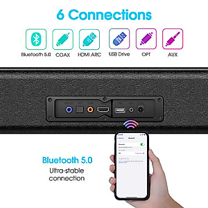 W-KING 70W Wireless Sound Bars for TV with Subwoofer (Bulit-in), 35.4" TV Speakers Sound Bar with Bluetooth/HDMI-ARC/Optical/Coaxial/AUX/RCA/USB Drive, Surround Sound Home Soundbar with SUB Out/3-EQ