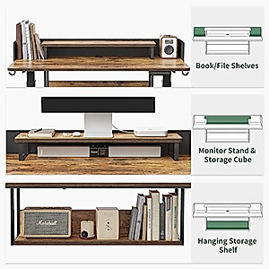 FEZIBO Electric Height Adjustable Standing Desk with Double Shelves, 48 x 24 Inch Home Office Desk with Monitor Stand and Storage, Sit Stand Lift Desk, Rustic Brown